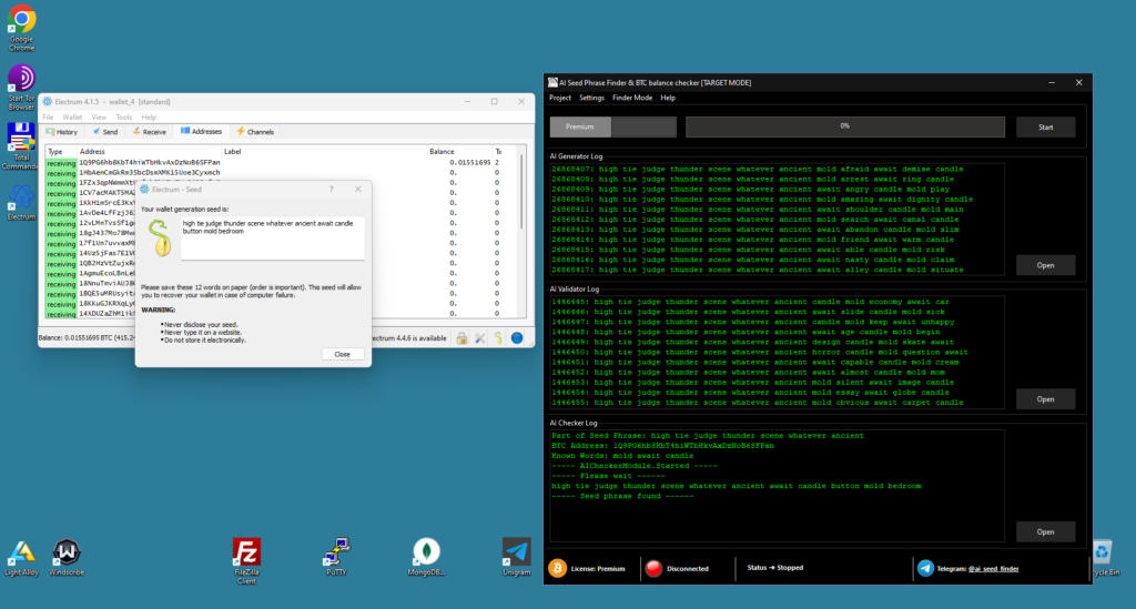 Программа "AI Seed Phrase Finder & BTC balance checker tool for Windows PC"